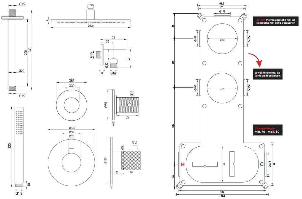 Brauer Copper Carving complete inbouw regendouche set 06 met 30cm ...