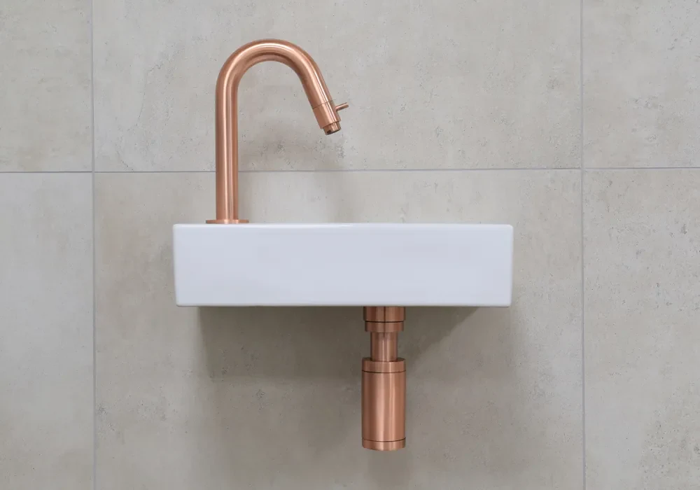 Mueller Mini Rhea wit fonteinset met koperen gebogen fonteinkraan links ...