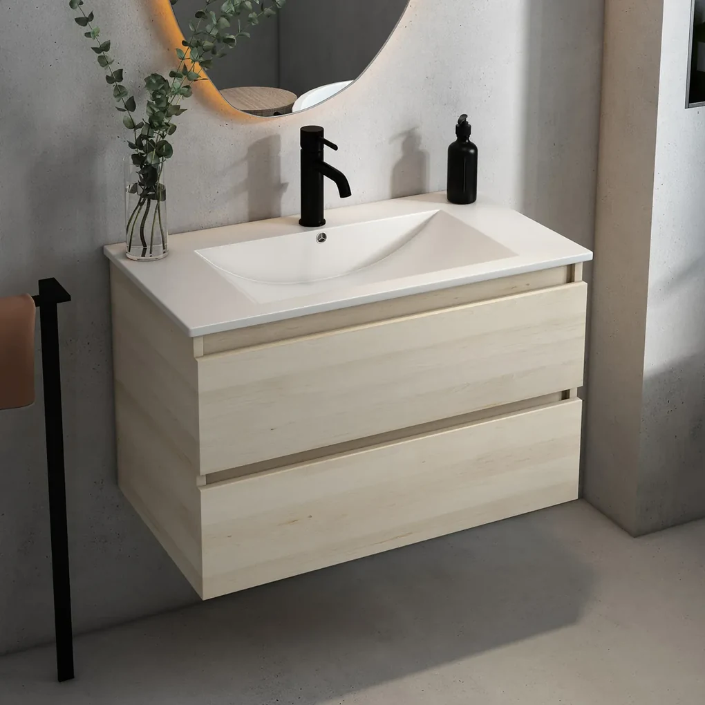 Fontana Rovigo badmeubel 80cm met witte wastafel en kraangat beach ...