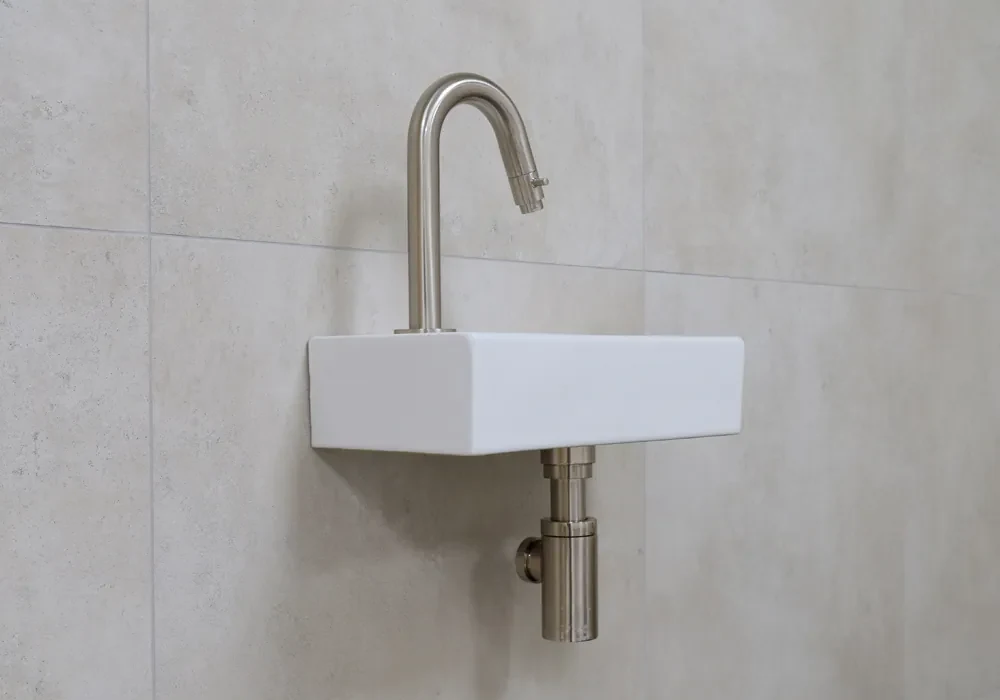 Mueller Mini Rhea 36x18x9 fonteinset mat wit met RVS gebogen ...