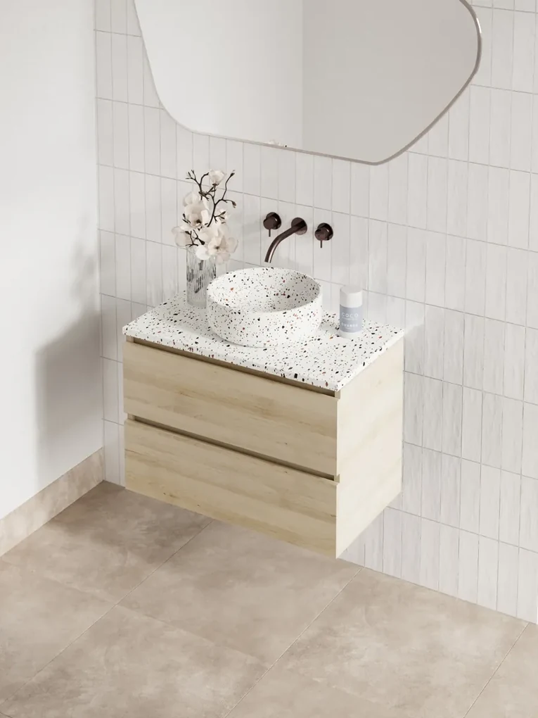 Fontana Terrazzo badmeubel 80cm beach eiken met ronde waskom en ...