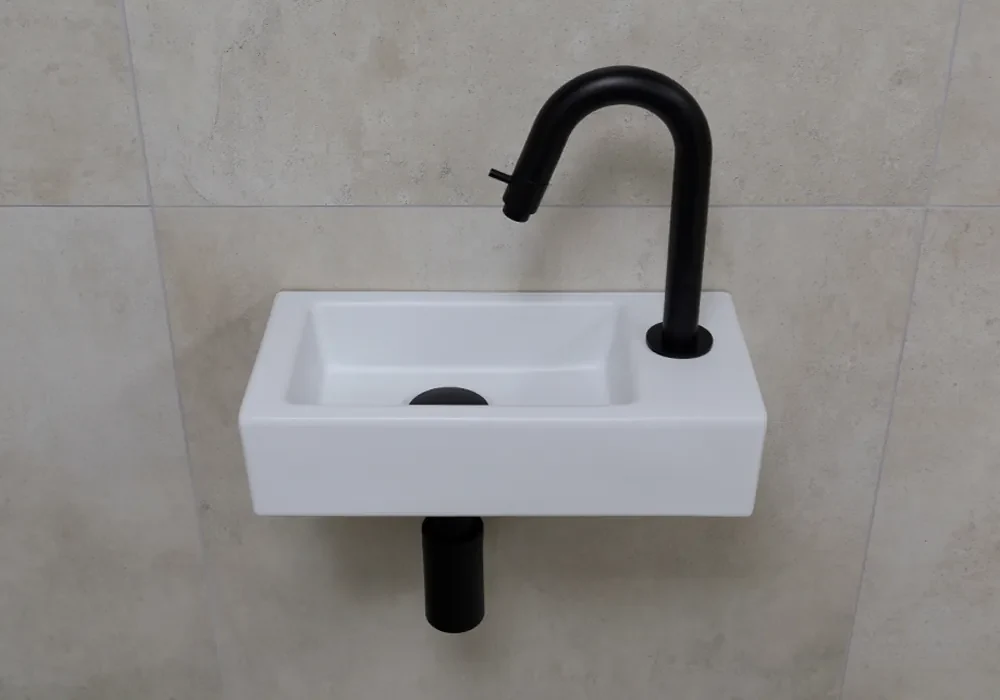 Mueller Mini Rhea 36x18x9 fonteinset mat wit met zwarte gebogen ...