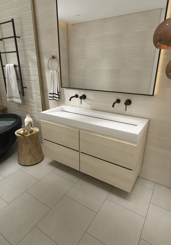 Fontana Elena badkamermeubel 120cm beach eiken met solid surface ...