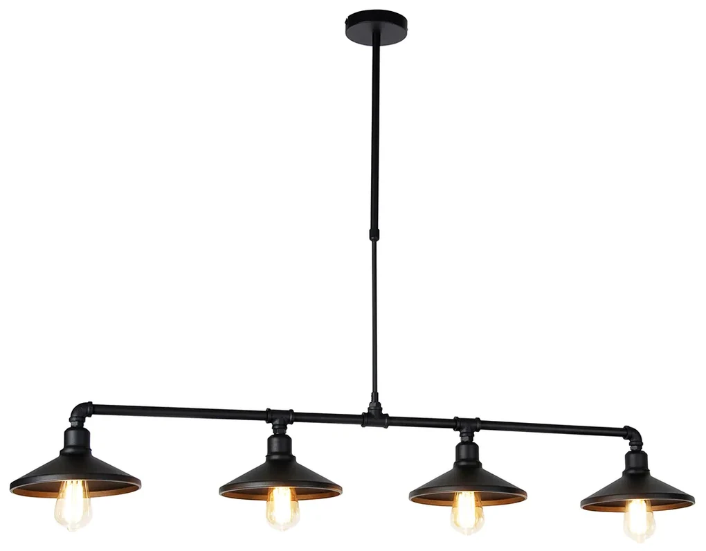 Eettafel / Eetkamer Industriële hanglamp zwart 4-lichts - Laser ...