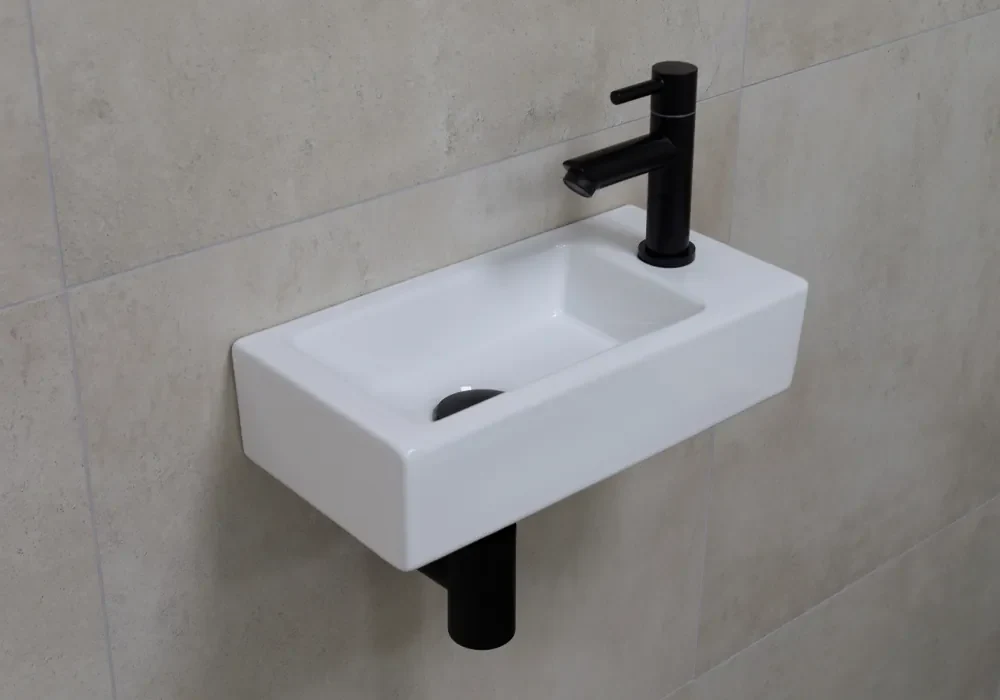 Mueller Mini Rhea 36x18x9 fonteinset met zwarte kraan rechts | BIANO