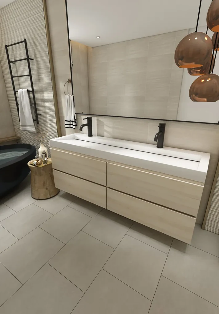 Fontana Elena badkamermeubel 160cm beach eiken met solid surface ...