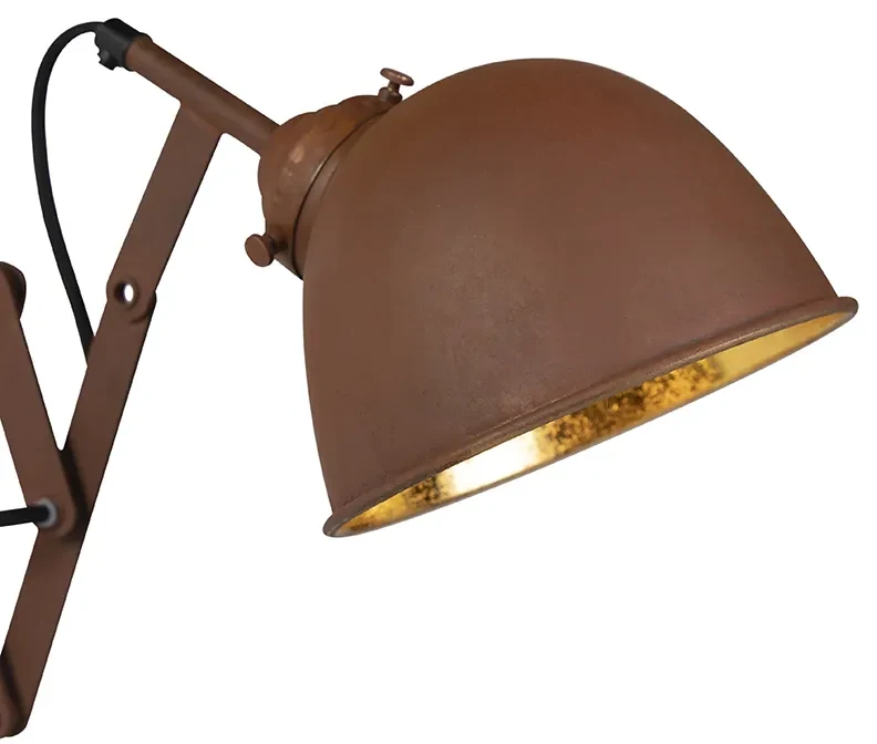 Industriële wandlamp bruin met goud verstelbaar - Scissors Industriele ...