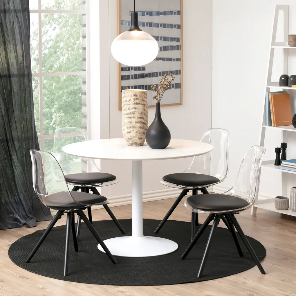 Witte Ronde Tafel Met Trompetpoot 110 Cm - 110 X 110cm. | BIANO