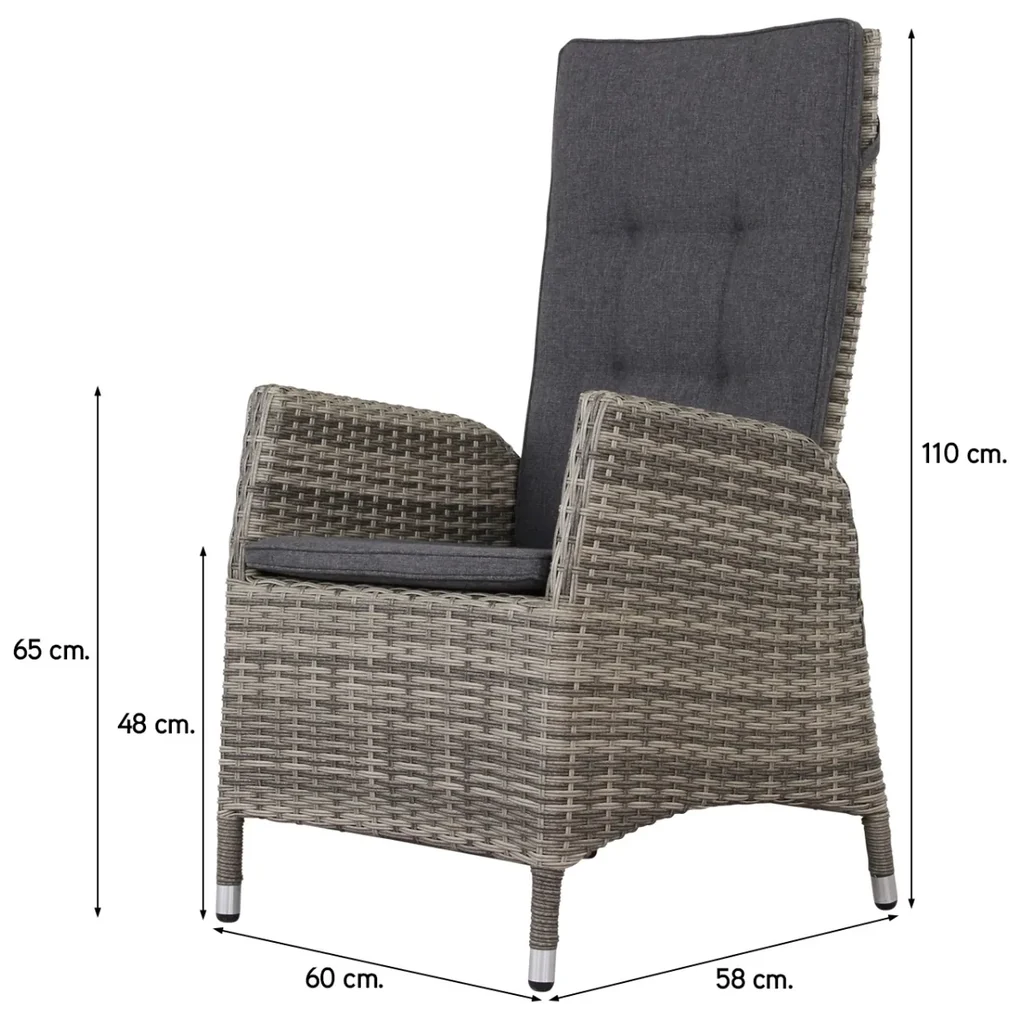 Verstelbare wicker tuinstoel Manhattan - dubble LIGHT grey | BIANO