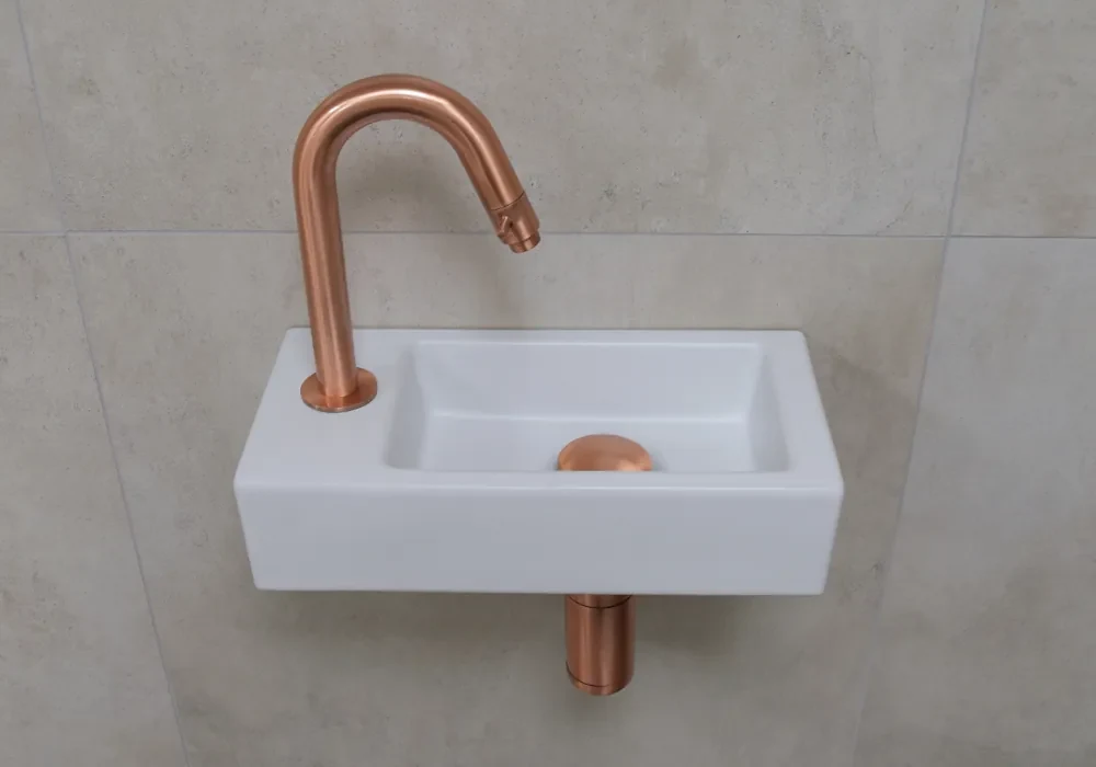 Mueller Mini Rhea 36x18x9 fonteinset mat wit met koperen gebogen ...