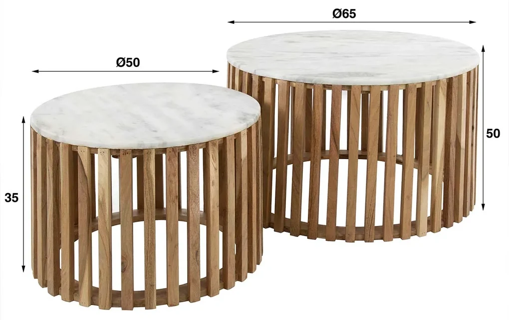 Ronde Salontafel Hout Met Wit Marmer | BIANO