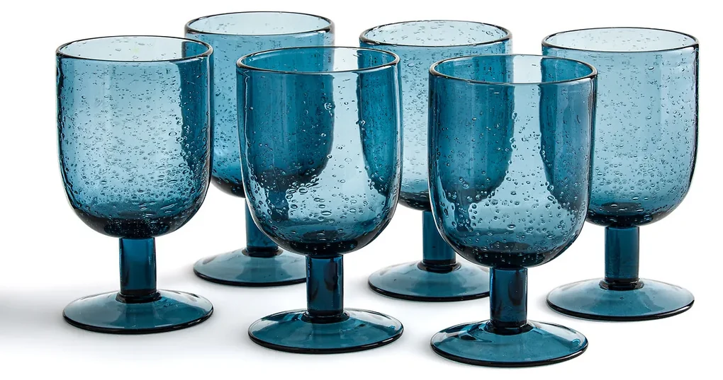 Set van 6 glazen op voet in bubbelglas, Faraji | BIANO