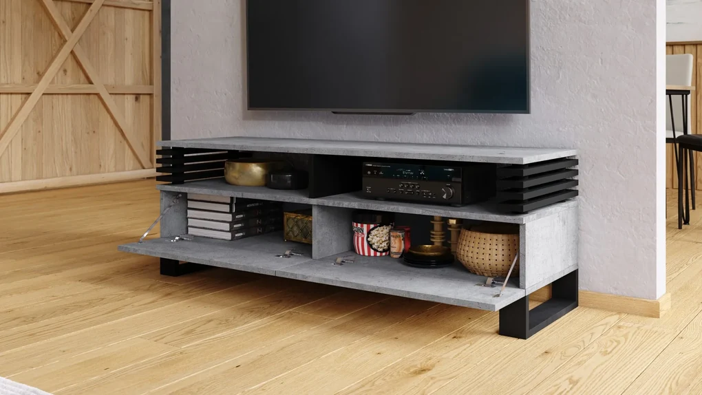 GOKEE RTV-145 Beton Millenium/Zwart Mat - MODERNE KAST VOOR ONDER DE ...