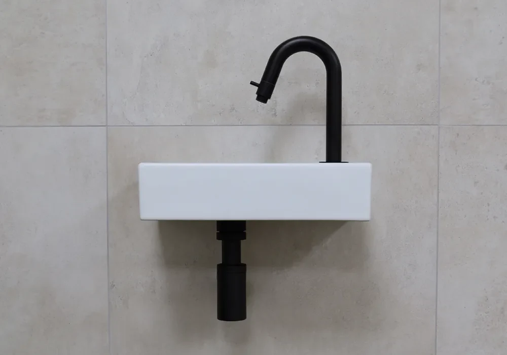 Mueller Mini Rhea 36x18x9 fonteinset mat wit met zwarte gebogen ...