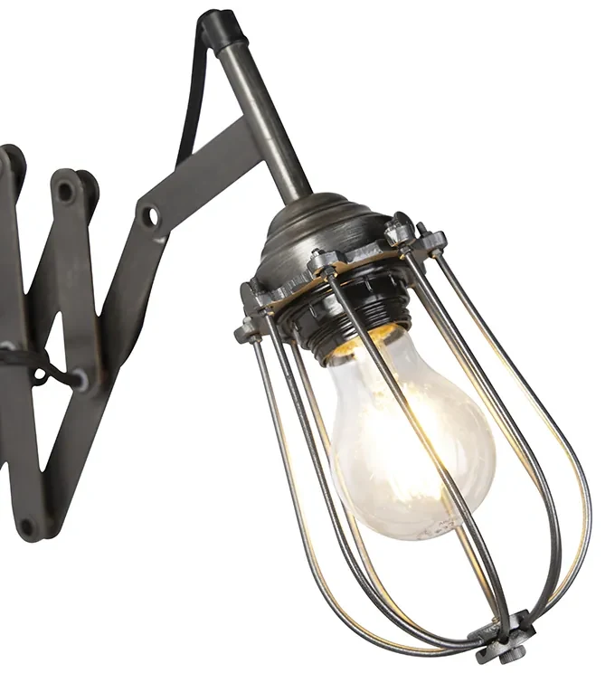 Industriële wandlamp zwart verstelbaar - Scissors Cage Industriele ...