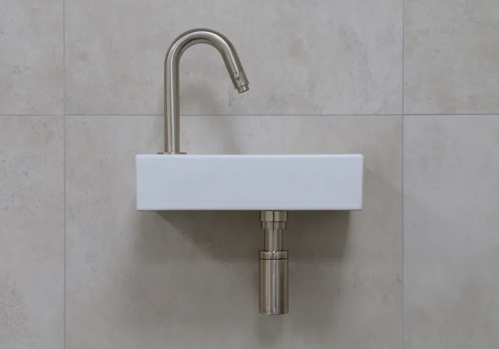 Mueller Mini Rhea 36x18x9 fonteinset mat wit met RVS gebogen ...