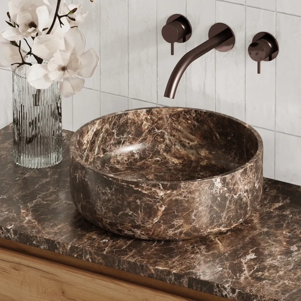 Fontana Dark Emperador badmeubel 100cm warm eiken met ronde waskom en ...