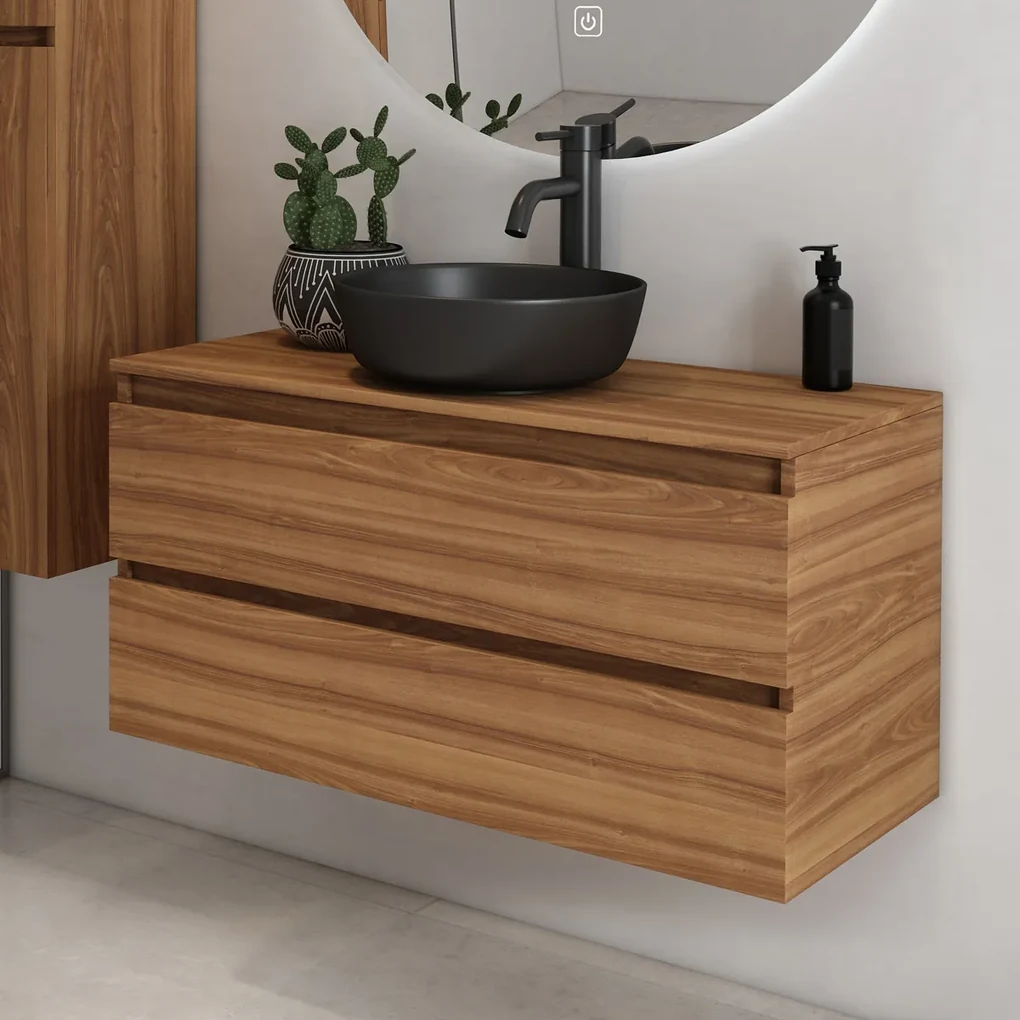 Fontana Proma badmeubel 100cm met zwarte waskom walnoot | BIANO