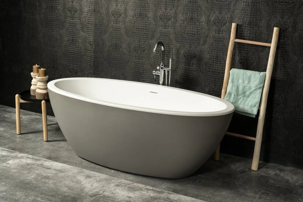 Xenz Britt vrijstaand bad acryl 170x85x60cm wit glans/cement met afvoer ...