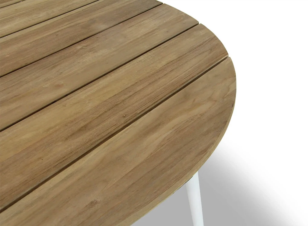 Dining Tuintafel rond 130 cm Aluminium/teak Wit Montana | BIANO