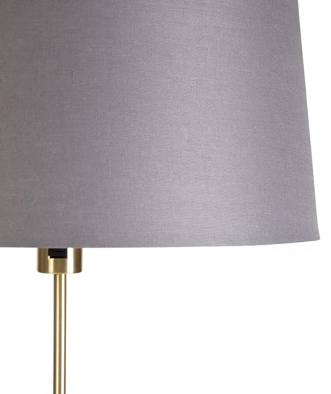 Vloerlamp goud/messing met linnen kap grijs 45 cm - Parte Landelijk ...