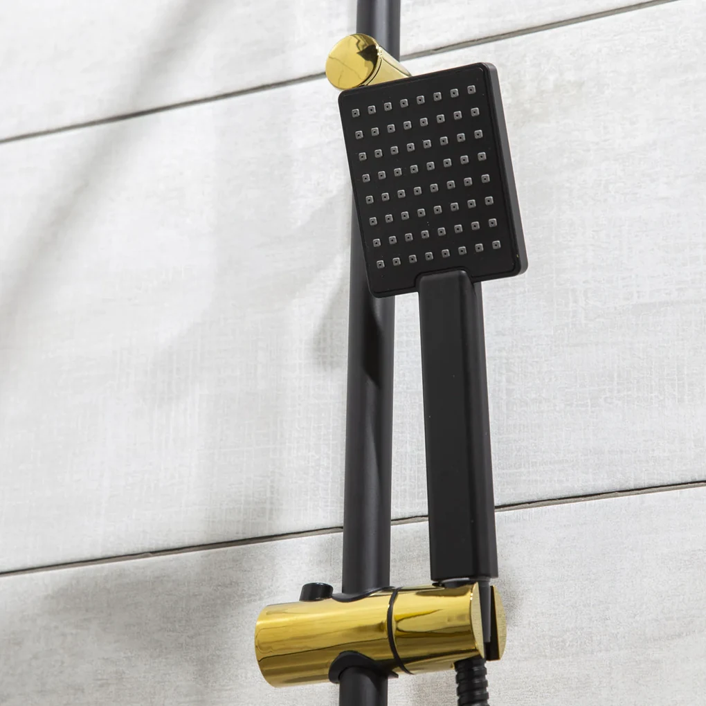 Loqé Denis opbouw regendouche met vierkante douchekop zwart met goud ...