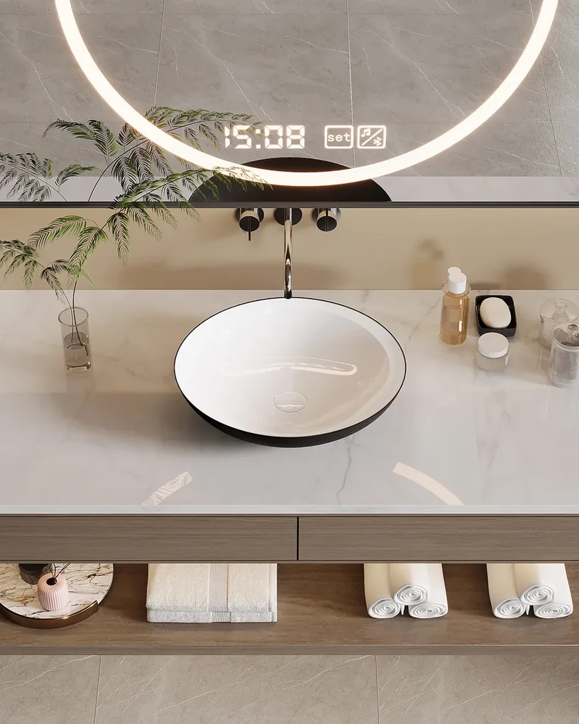 Saniclear Raja waskom 40cm wastafel rond wit met zwarte buitenkant | BIANO