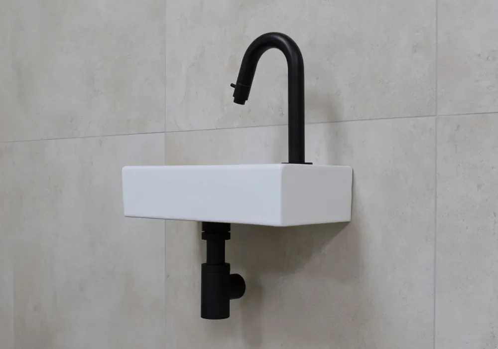 Mueller Mini Rhea 36x18x9 fonteinset mat wit met zwarte gebogen ...