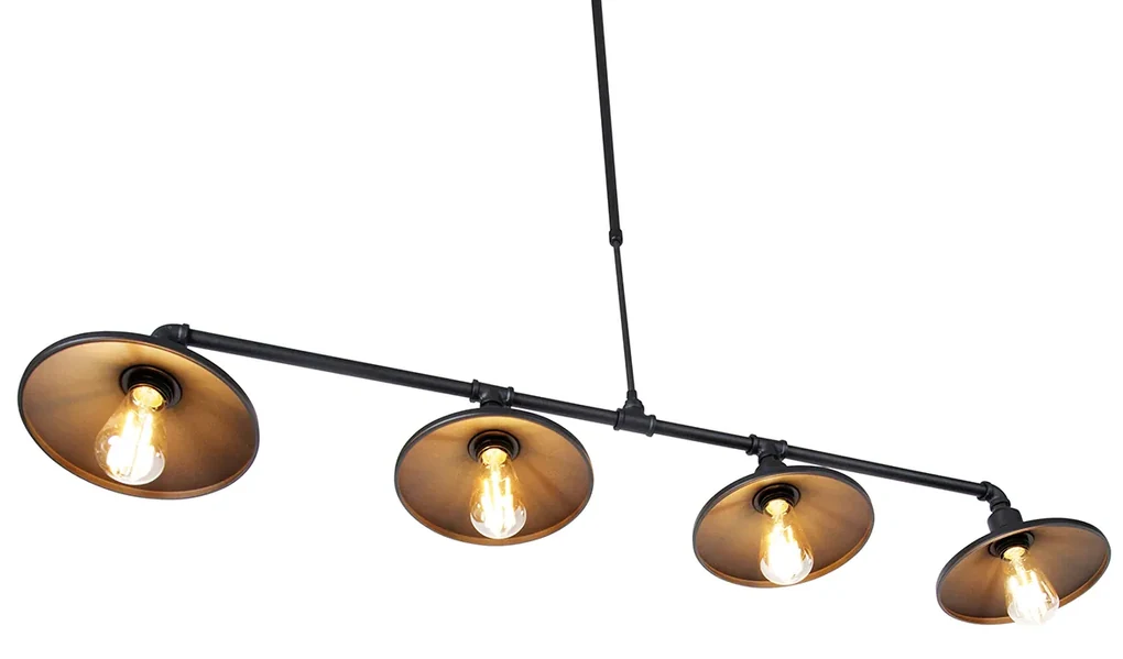Eettafel / Eetkamer Industriële hanglamp zwart 4-lichts - Laser ...