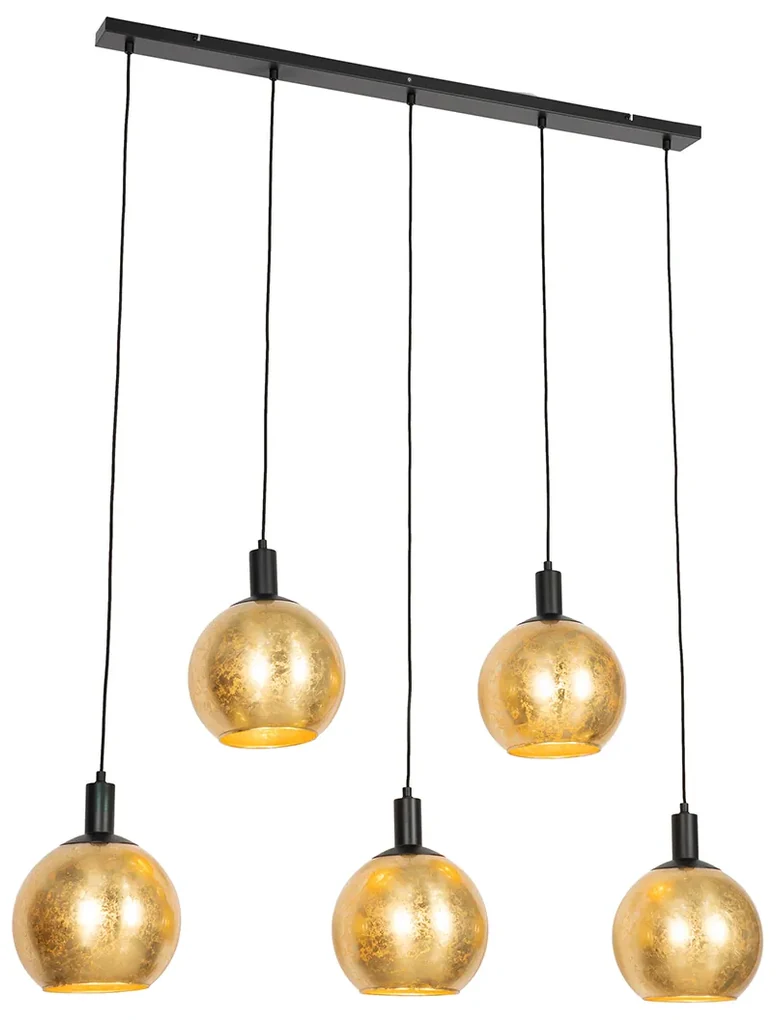 Eettafel / Eetkamer Design hanglamp zwart met goud glas 5-lichts - Bert ...