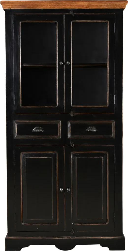 Landelijke Vitrinekast Zwart - 90x40x180cm. | BIANO