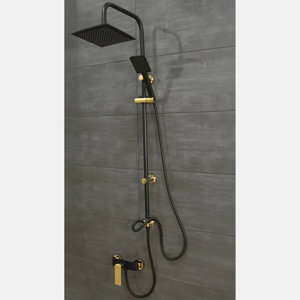 Loqé Denis opbouw regendouche met vierkante douchekop zwart met goud ...